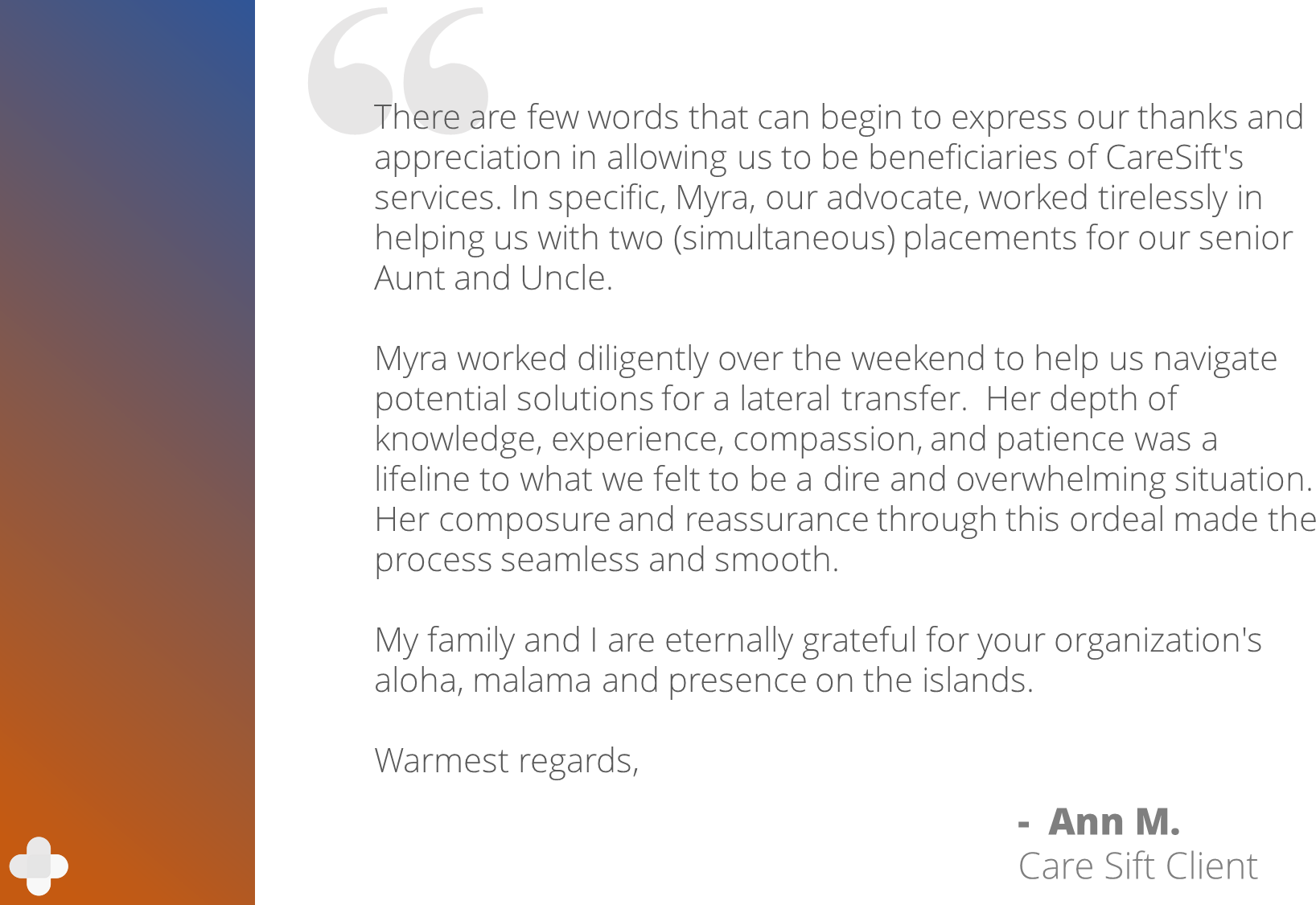 Ann M Testimonial Caresift