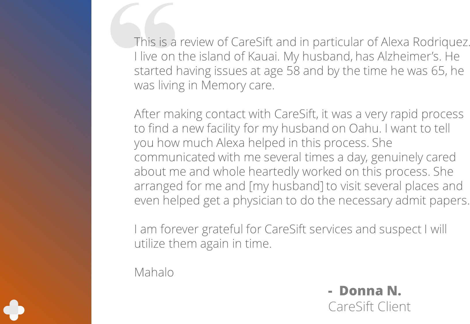 Donna N. Testimonial - CareSift